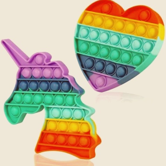Toys | 2 Pack Magical Rainbow Pop It Fidget Toys Unicorn And Heart Pop ...